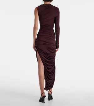 MUGLER Pleated Off-shoulder Mid-length Dress