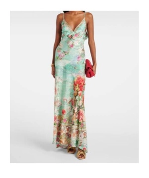 Camilla Printed Ruffled V-neck Slip Dress