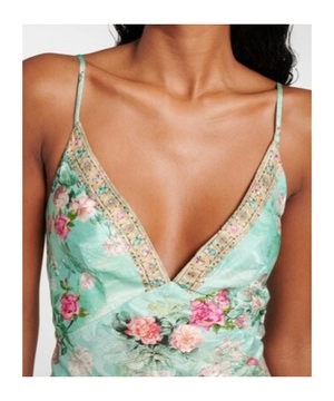 Camilla Printed Ruffled V-neck Slip Dress