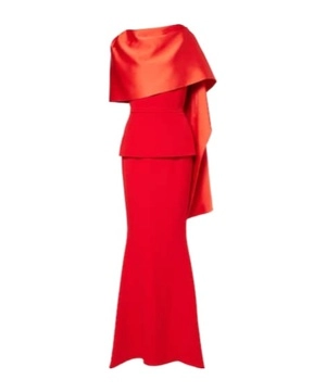 SAFIYAA LONDON Evangelina Caped Crepe Gown - Red