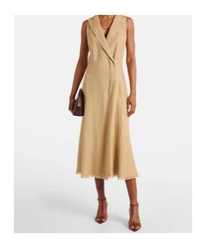 Ralph Lauren Silk And Linen Double-breasted Midi Dress - Nude