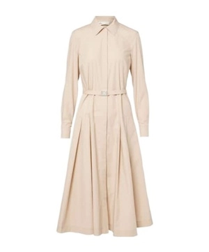 Tory Burch Pleated Cotton-blend Shirt Dress - Nude