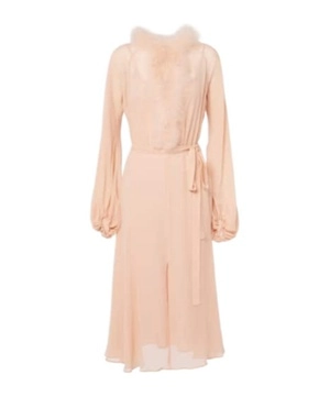 Blumarine Georg Feather-trimmed Midi Dress - Nude