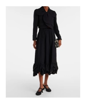 Comme Des Garçons Wool-blend Midi Skirt With Drawstring Waist And Ruffle Hem