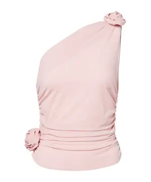 Magda Butrym Floral-applique One-shoulder Silk-blend Top - Pink