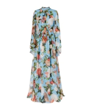 Erdem Caped Floral Silk Voile Gown - Multicolor