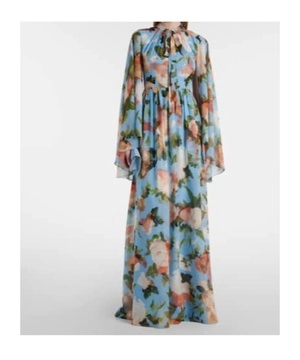 Erdem Caped Floral Silk Voile Gown