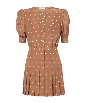 Alessandra Rich Pleated Polka-dot Silk Minidress - Camel/white