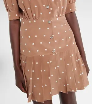 Alessandra Rich Pleated Polka-dot Silk Minidress