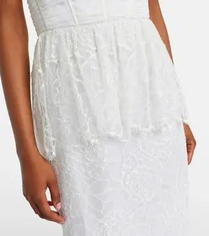 Alessandra Rich Lace And Silk Georgette Bustier Midi Dress - White