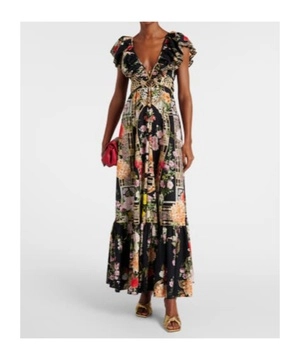 Camilla Ruffled Floral Cotton Maxi Dress - Nude