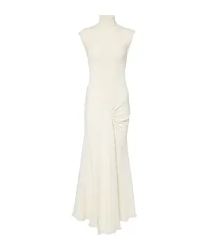 Victoria Beckham Draped Turtleneck Jersey Maxi Dress - White