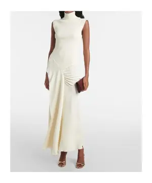 Victoria Beckham Draped Turtleneck Jersey Maxi Dress