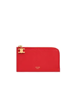 Celine Long Zipped Card Holder In Grained Calfskin - Super Red