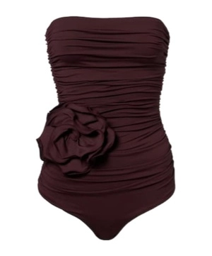 Magda Butrym Floral-appliqué Ruched Swimsuit - Black