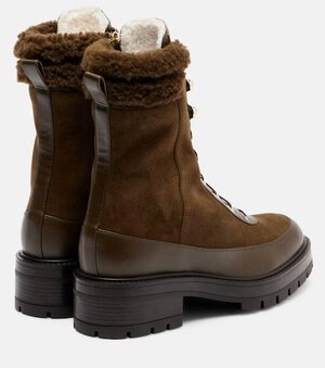 AQUAZZURA Shearling-trimmed Suede Lace-up Boots
