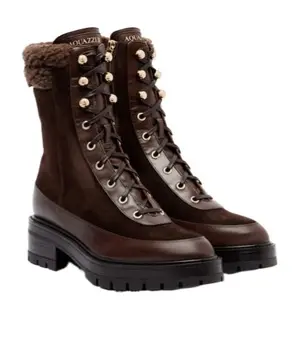 AQUAZZURA Shearling-trimmed Suede Lace-up Boots