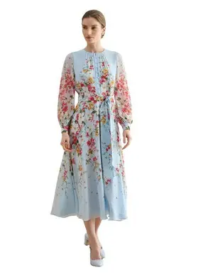 HOBBS LONDON Liberty Silk Midi Dress - Palebluemulti