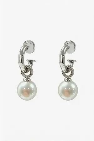 CLASSICHARMS Sia Shell Pearl Drop Hoop Earrings With Crystal Accents - Silver