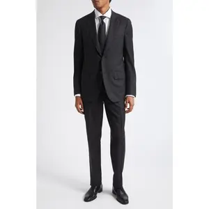 Isaia Sanita Solid Super 160s Wool Suit Black