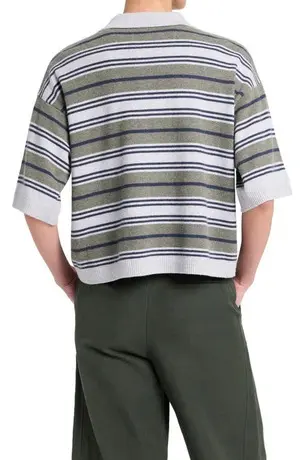TWP Stripe Half Placket Stretch Wool Polo Sweater