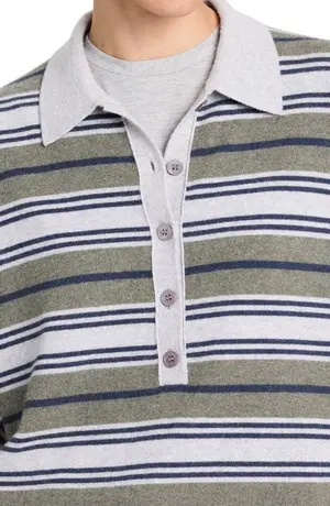 TWP Stripe Half Placket Stretch Wool Polo Sweater