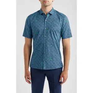 Tori Richard Chelonian Short Sleeve Cotton Button Up Shirt - Navy