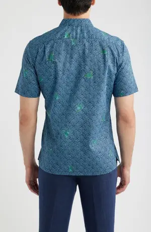 Tori Richard Chelonian Short Sleeve Cotton Button Up Shirt - Navy