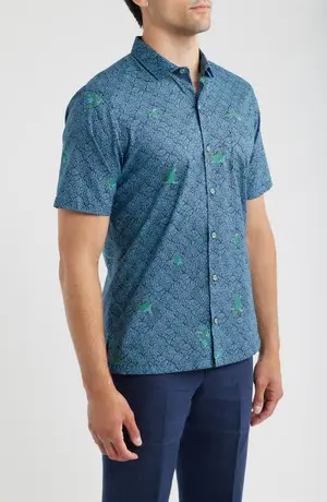 Tori Richard Chelonian Short Sleeve Cotton Button Up Shirt - Navy