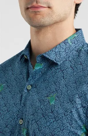 Tori Richard Chelonian Short Sleeve Cotton Button Up Shirt - Navy