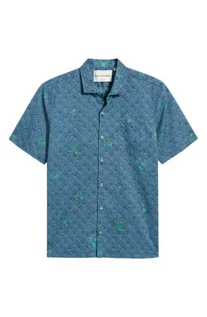 Tori Richard Chelonian Short Sleeve Cotton Button Up Shirt - Navy