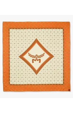 Mcm Diamond Monogram Scarf In Organic Silk - Orange