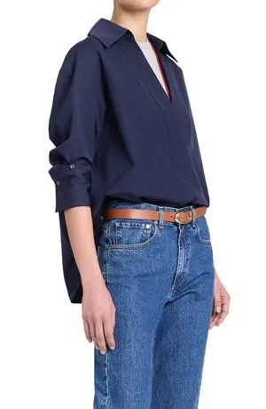 TWP Long Sleeve Woven Johnny Collar Top