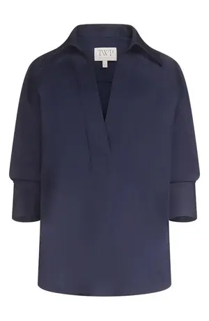 TWP Long Sleeve Woven Johnny Collar Top