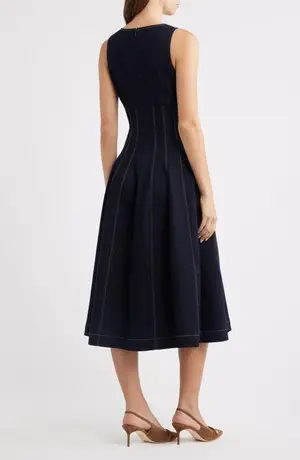 ZOE AND CLAIRE Sleeveless Contrast Stitch Midi Dress