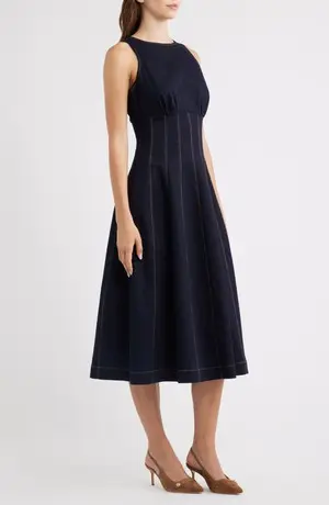 ZOE AND CLAIRE Sleeveless Contrast Stitch Midi Dress