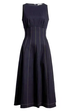 ZOE AND CLAIRE Sleeveless Contrast Stitch Midi Dress