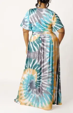 BUXOM COUTURE Printed Tie-front Top And Maxi Skirt Set - Blue Multi