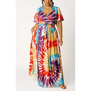 BUXOM COUTURE Print Tie Front Top & Maxi Skirt Set - Red Multi