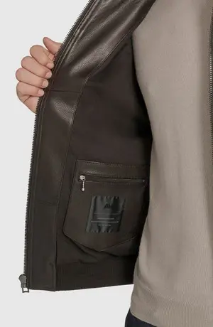 Andrew Marc Leather Aviator Jacket With Removable Shearling Collar - Chocolate