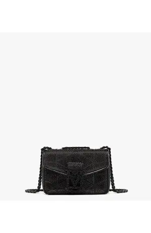 Mcm Travia Quilted Shoulder Bag In Crystal Satin Nylon - Black