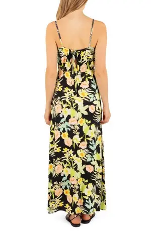 Hurley Paradiso Maxi Dress With Floral Print And Twisted Keyhole Neckline