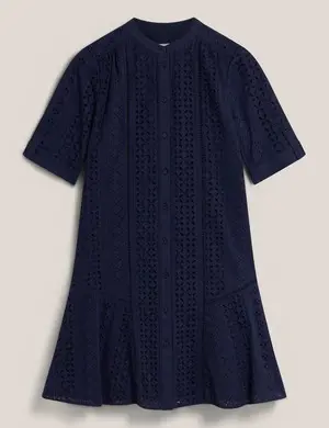 HOBBS LONDON Jasmine Short Sleeve Eyelet Shirt Dress