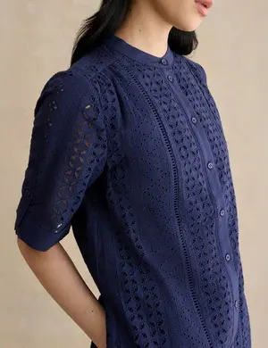 HOBBS LONDON Jasmine Short Sleeve Eyelet Shirt Dress