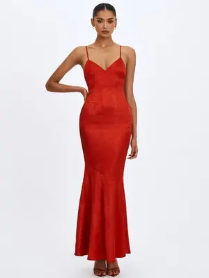 MISS CIRCLE NEW YORK Kelsey Croc-embossed Flared Hem Maxi Dress With Scarf