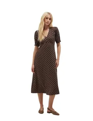 HOBBS LONDON Freya Polka Dot Silk Midi Dress - Brownivory