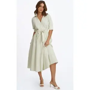 MISS CIRCLE NEW YORK Striped Poplin Midi Shirt Dress - Green