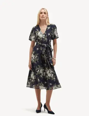 HOBBS LONDON Ira Embroidered V-neck Midi Dress - Midnightivory
