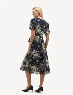 HOBBS LONDON Embroidered V-neck Belted Midi Dress