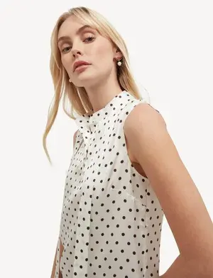 HOBBS LONDON Sleeveless Polka Dot Tie Neck Blouse